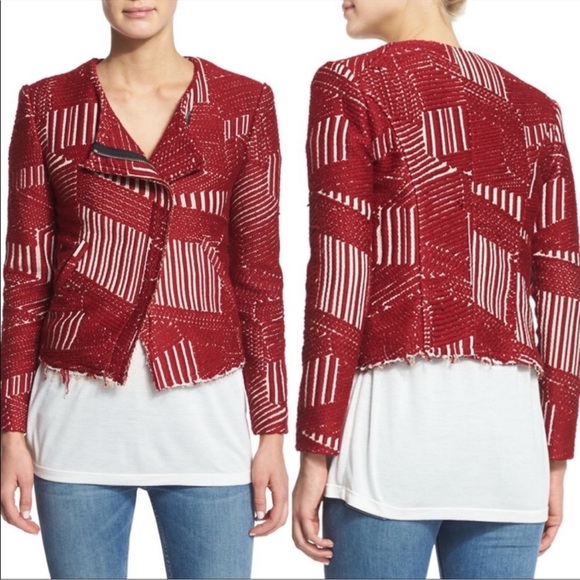 IRO | Jackets & Coats | Iro Red Tweed Mepsie Multi Pattern Distressed ...
